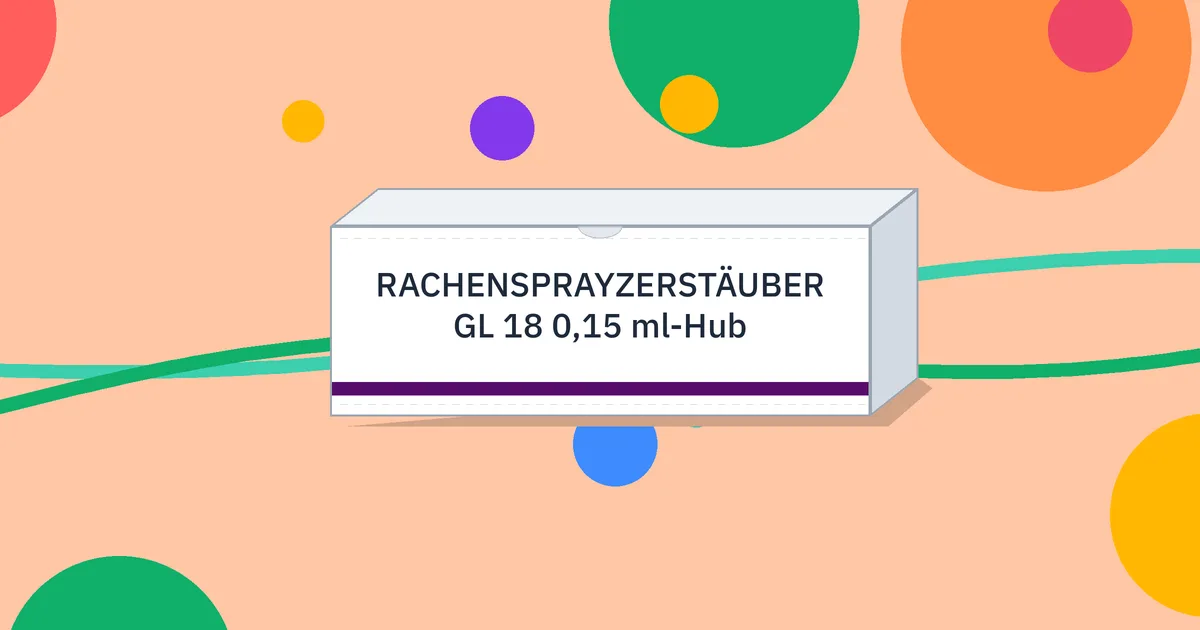 Symbolbild: Packung mit der Aufschrift RACHENSPRAYZERSTÄUBER GL 18 0,15 ml-Hub (PZN 18014379) – Verfügbarkeit und Bezug in Apotheken in Frankfurt am Main