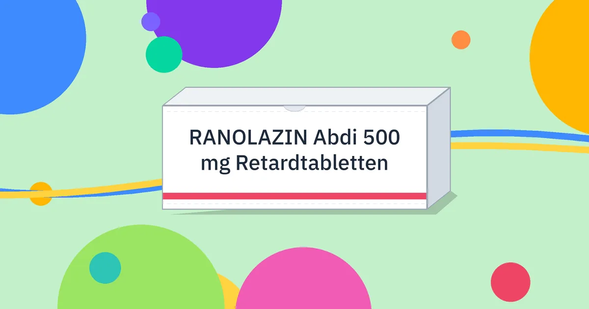 Symbolbild: Packung mit der Aufschrift RANOLAZIN Abdi 500 mg Retardtabletten (PZN 19133086) – Verfügbarkeit und Bezug in Apotheken in Frankfurt am Main