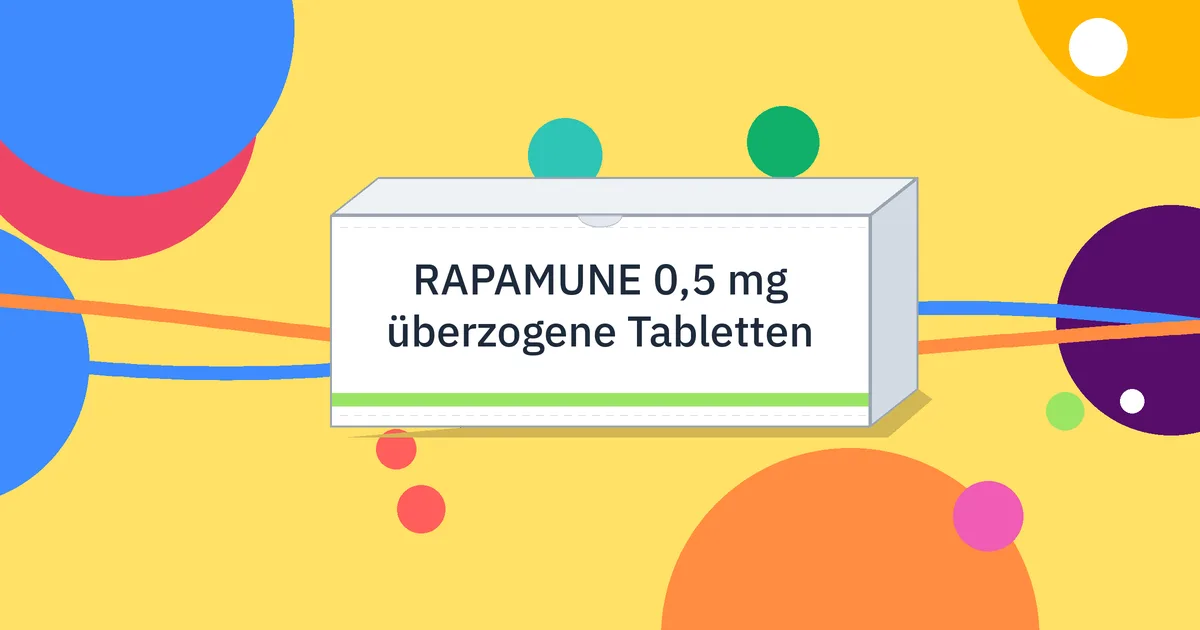 Symbolbild: Packung mit der Aufschrift RAPAMUNE 0,5 mg überzogene Tabletten (PZN 15609103) – Verfügbarkeit und Bezug in Apotheken in Frankfurt am Main