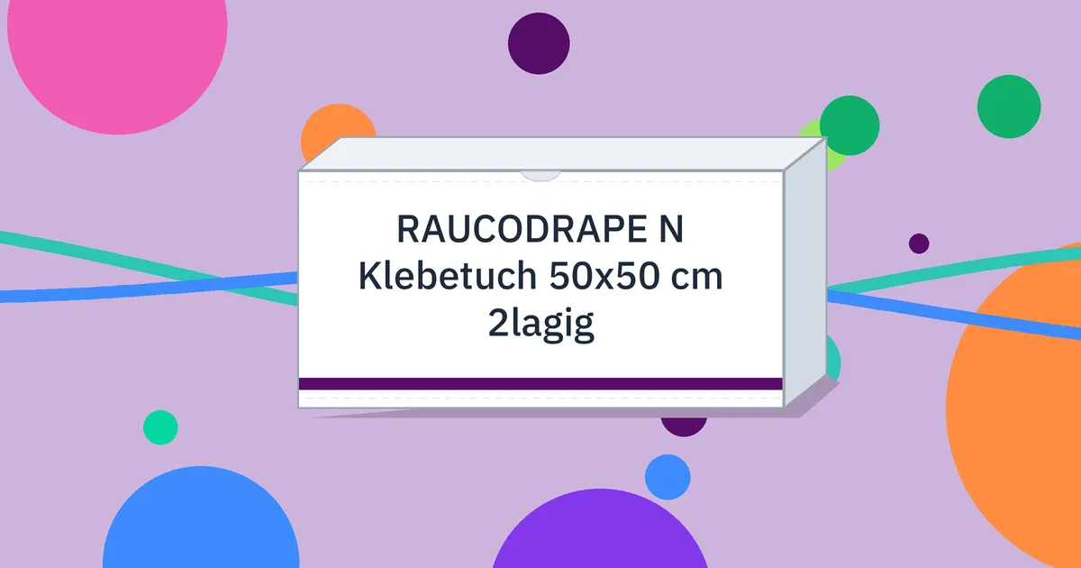 Symbolbild: Packung mit der Aufschrift RAUCODRAPE N Klebetuch 50x50 cm 2lagig (PZN 06162100) – Verfügbarkeit und Bezug in Apotheken in Frankfurt am Main
