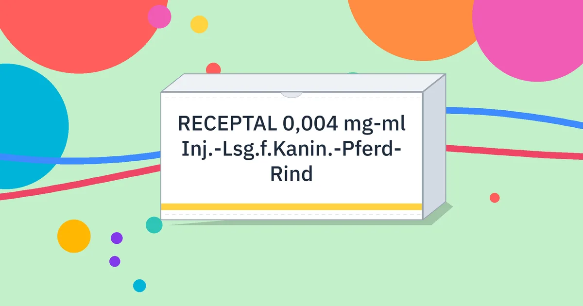 Symbolbild: Packung mit der Aufschrift RECEPTAL 0,004 mg-ml Inj.-Lsg.f.Kanin.-Pferd-Rind (PZN 07760079) – Verfügbarkeit und Bezug in Apotheken in Frankfurt am Main