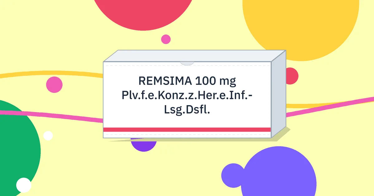 Symbolbild: Packung mit der Aufschrift REMSIMA 100 mg Plv.f.e.Konz.z.Her.e.Inf.-Lsg.Dsfl. (PZN 14055246) – Verfügbarkeit und Bezug in Apotheken in Frankfurt am Main