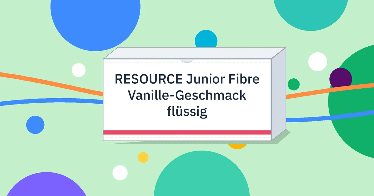 Symbolbild: Packung mit der Aufschrift RESOURCE Junior Fibre Vanille-Geschmack flüssig (PZN 20636119) – Verfügbarkeit und Bezug in Apotheken in Frankfurt am Main
