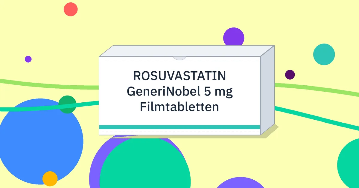 Symbolbild: Packung mit der Aufschrift ROSUVASTATIN GeneriNobel 5 mg Filmtabletten (PZN 19147941) – Verfügbarkeit und Bezug in Apotheken in Frankfurt am Main