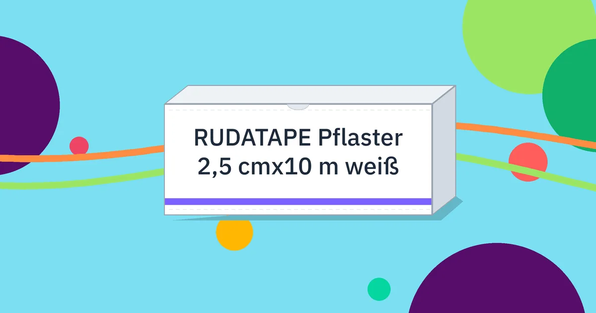 Symbolbild: Packung mit der Aufschrift RUDATAPE Pflaster 2,5 cmx10 m weiß (PZN 15893133) – Verfügbarkeit und Bezug in Apotheken in Frankfurt am Main