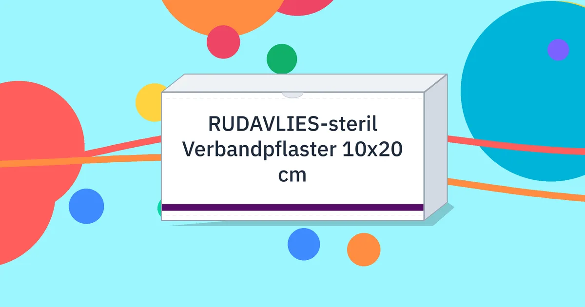 Symbolbild: Packung mit der Aufschrift RUDAVLIES-steril Verbandpflaster 10x20 cm (PZN 14414389) – Verfügbarkeit und Bezug in Apotheken in Frankfurt am Main