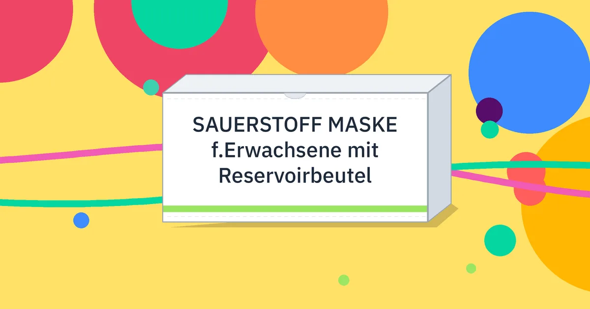 Symbolbild: Packung mit der Aufschrift SAUERSTOFF MASKE f.Erwachsene mit Reservoirbeutel (PZN 18254014) – Verfügbarkeit und Bezug in Apotheken in Frankfurt am Main