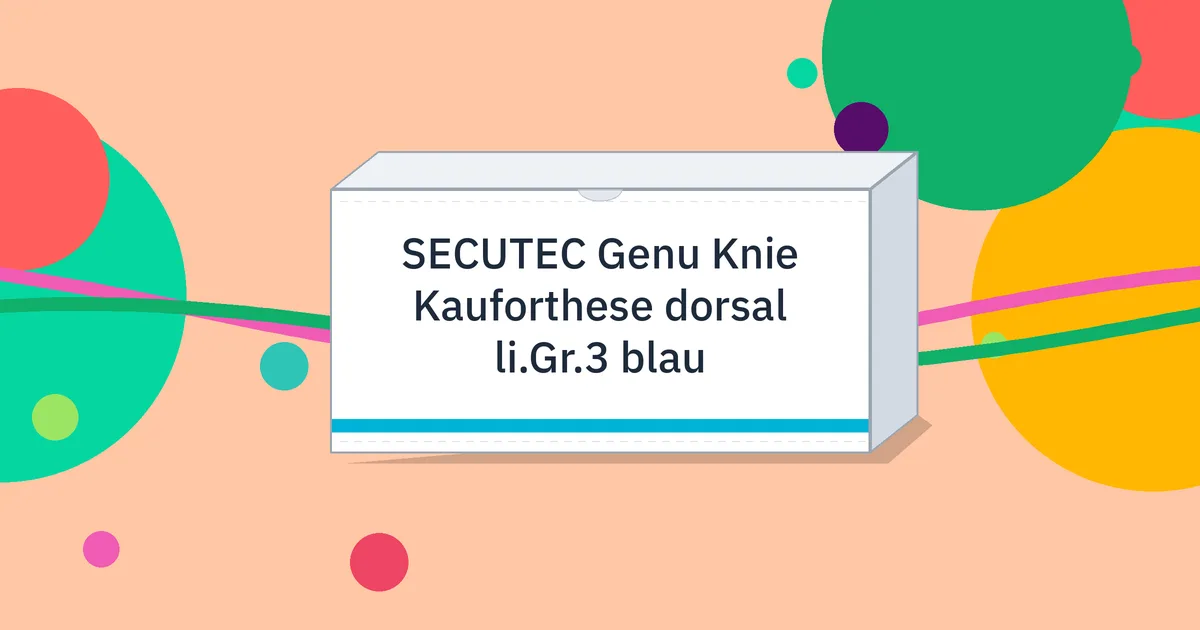 Symbolbild: Packung mit der Aufschrift SECUTEC Genu Knie Kauforthese dorsal li.Gr.3 blau (PZN 17411138) – Verfügbarkeit und Bezug in Apotheken in Frankfurt am Main