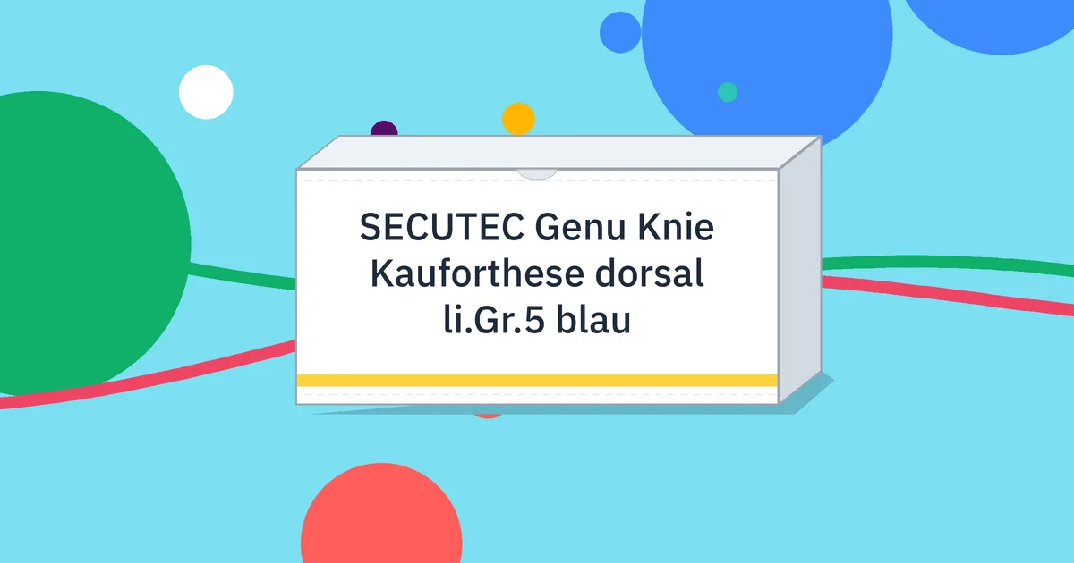 Symbolbild: Packung mit der Aufschrift SECUTEC Genu Knie Kauforthese dorsal li.Gr.5 blau (PZN 17411150) – Verfügbarkeit und Bezug in Apotheken in Frankfurt am Main