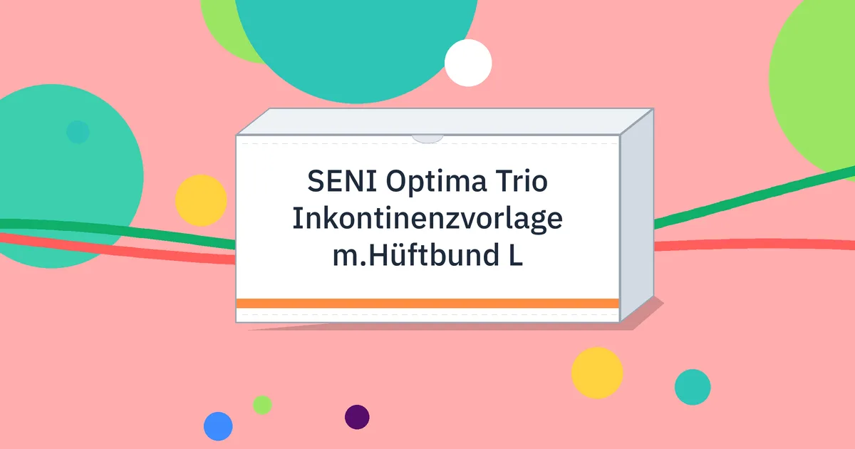 Symbolbild: Packung mit der Aufschrift SENI Optima Trio Inkontinenzvorlage m.Hüftbund L (PZN 03154695) – Verfügbarkeit und Bezug in Apotheken in Frankfurt am Main
