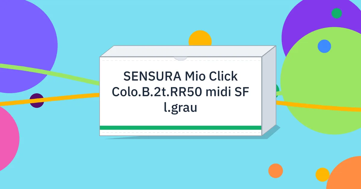 Symbolbild: Packung mit der Aufschrift SENSURA Mio Click Colo.B.2t.RR50 midi SF l.grau (PZN 10201998) – Verfügbarkeit und Bezug in Apotheken in Frankfurt am Main