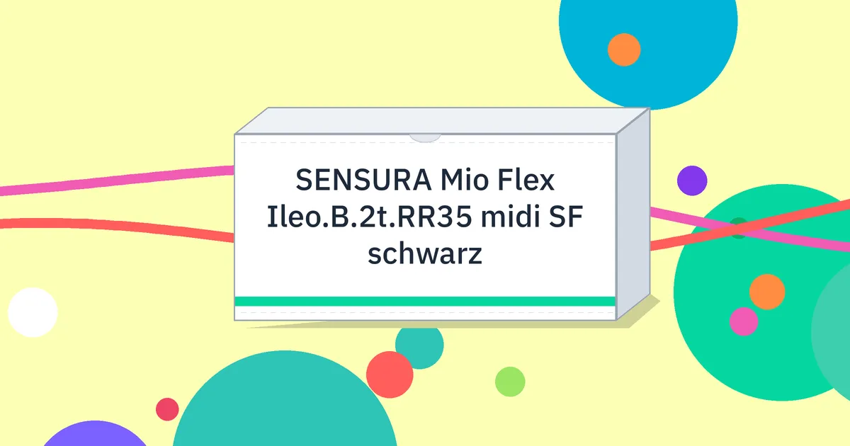 Symbolbild: Packung mit der Aufschrift SENSURA Mio Flex Ileo.B.2t.RR35 midi SF schwarz (PZN 19974704) – Verfügbarkeit und Bezug in Apotheken in Frankfurt am Main