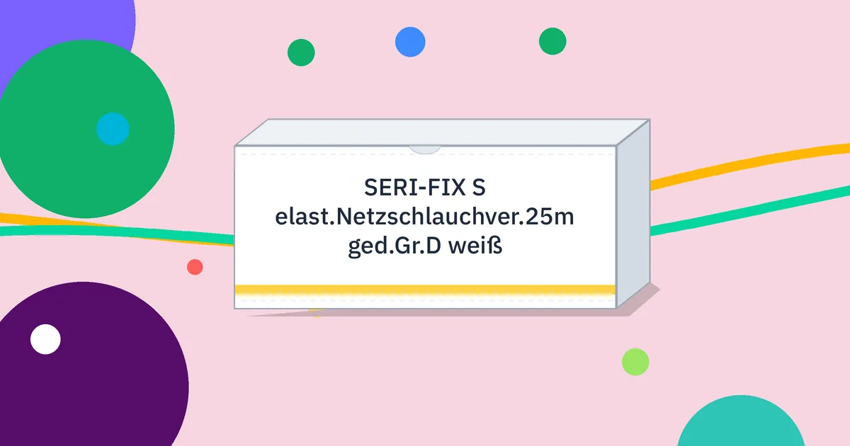 Symbolbild: Packung mit der Aufschrift SERI-FIX S elast.Netzschlauchver.25m ged.Gr.D weiß (PZN 19836617) – Verfügbarkeit und Bezug in Apotheken in Frankfurt am Main