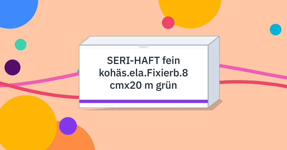 Symbolbild: Packung mit der Aufschrift SERI-HAFT fein kohäs.ela.Fixierb.8 cmx20 m grün (PZN 14381514) – Verfügbarkeit und Bezug in Apotheken in Frankfurt am Main
