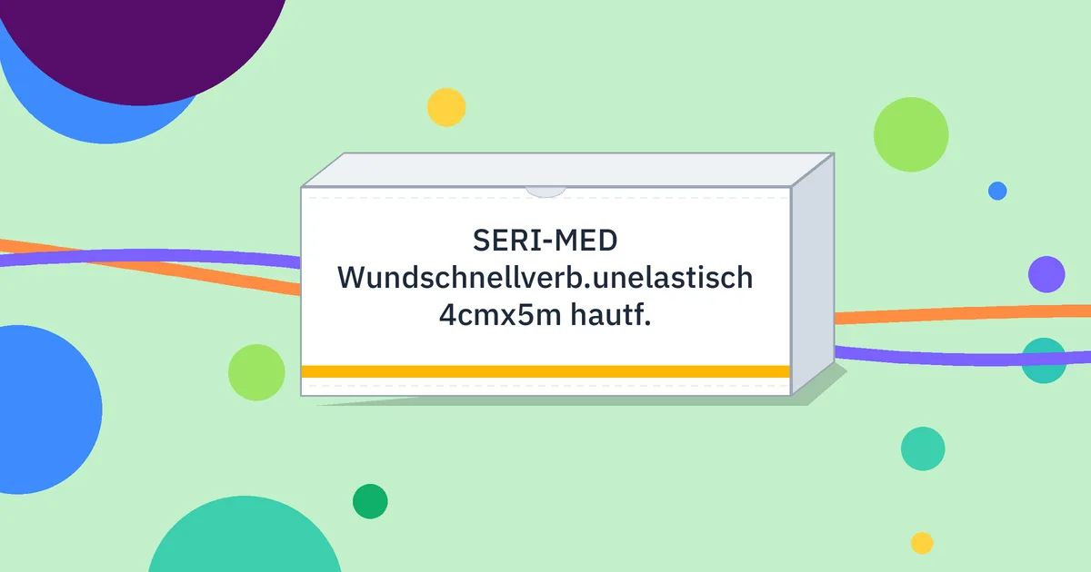 Symbolbild: Packung mit der Aufschrift SERI-MED Wundschnellverb.unelastisch 4cmx5m hautf. (PZN 19837019) – Verfügbarkeit und Bezug in Apotheken in Frankfurt am Main