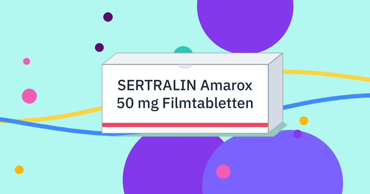 Symbolbild: Packung mit der Aufschrift SERTRALIN Amarox 50 mg Filmtabletten (PZN 18114603) – Verfügbarkeit und Bezug in Apotheken in Frankfurt am Main