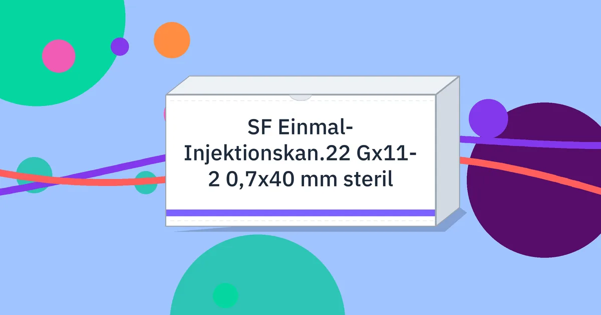 Symbolbild: Packung mit der Aufschrift SF Einmal-Injektionskan.22 Gx11-2 0,7x40 mm steril (PZN 17280765) – Verfügbarkeit und Bezug in Apotheken in Frankfurt am Main