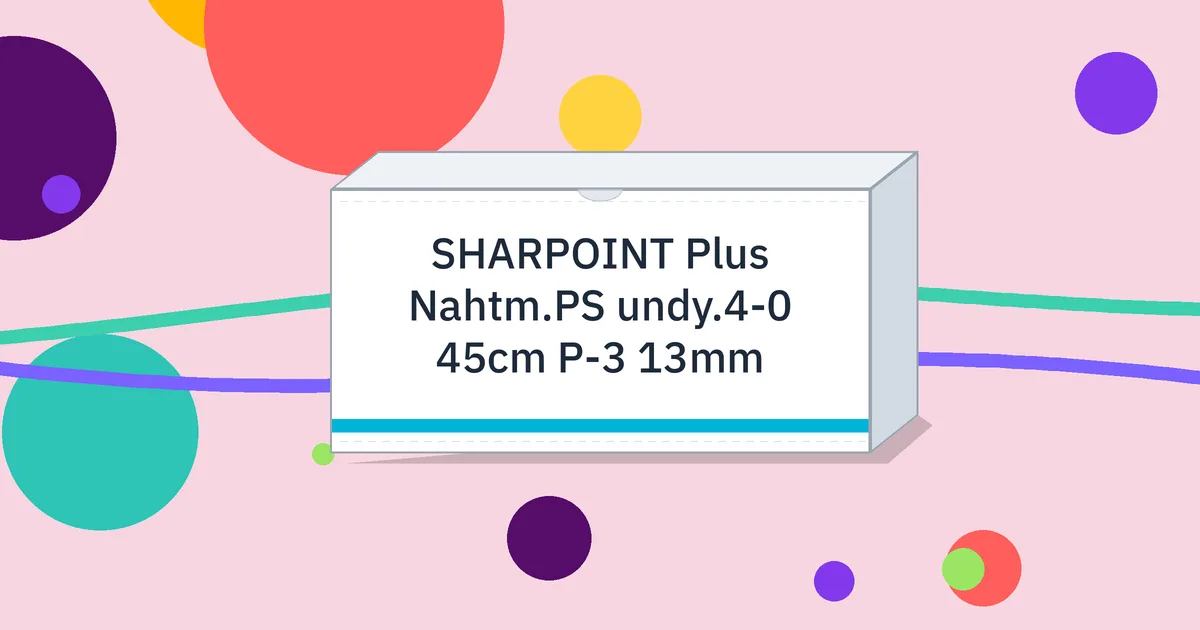 Symbolbild: Packung mit der Aufschrift SHARPOINT Plus Nahtm.PS undy.4-0 45cm P-3 13mm (PZN 17995346) – Verfügbarkeit und Bezug in Apotheken in Frankfurt am Main
