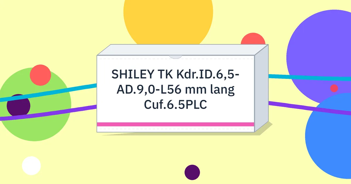 Symbolbild: Packung mit der Aufschrift SHILEY TK Kdr.ID.6,5-AD.9,0-L56 mm lang Cuf.6.5PLC (PZN 03380233) – Verfügbarkeit und Bezug in Apotheken in Frankfurt am Main