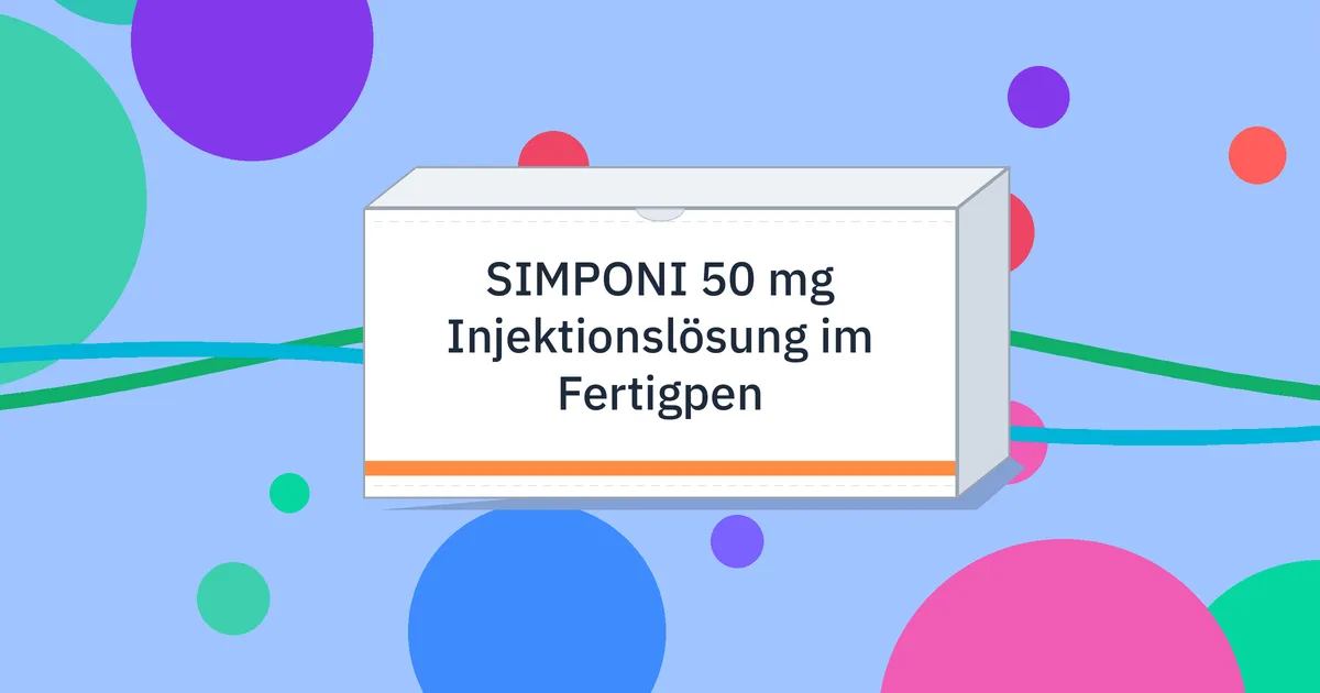 Symbolbild: Packung mit der Aufschrift SIMPONI 50 mg Injektionslösung im Fertigpen (PZN 20720707) – Verfügbarkeit und Bezug in Apotheken in Frankfurt am Main