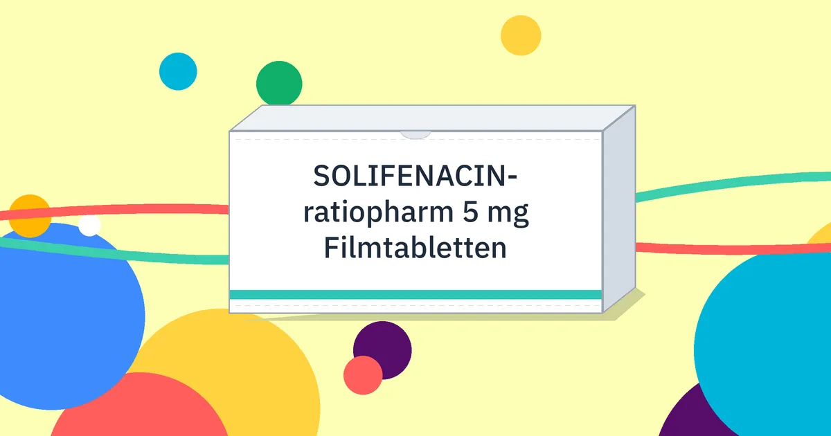 Symbolbild: Packung mit der Aufschrift SOLIFENACIN-ratiopharm 5 mg Filmtabletten (PZN 14323830) – Verfügbarkeit und Bezug in Apotheken in Frankfurt am Main