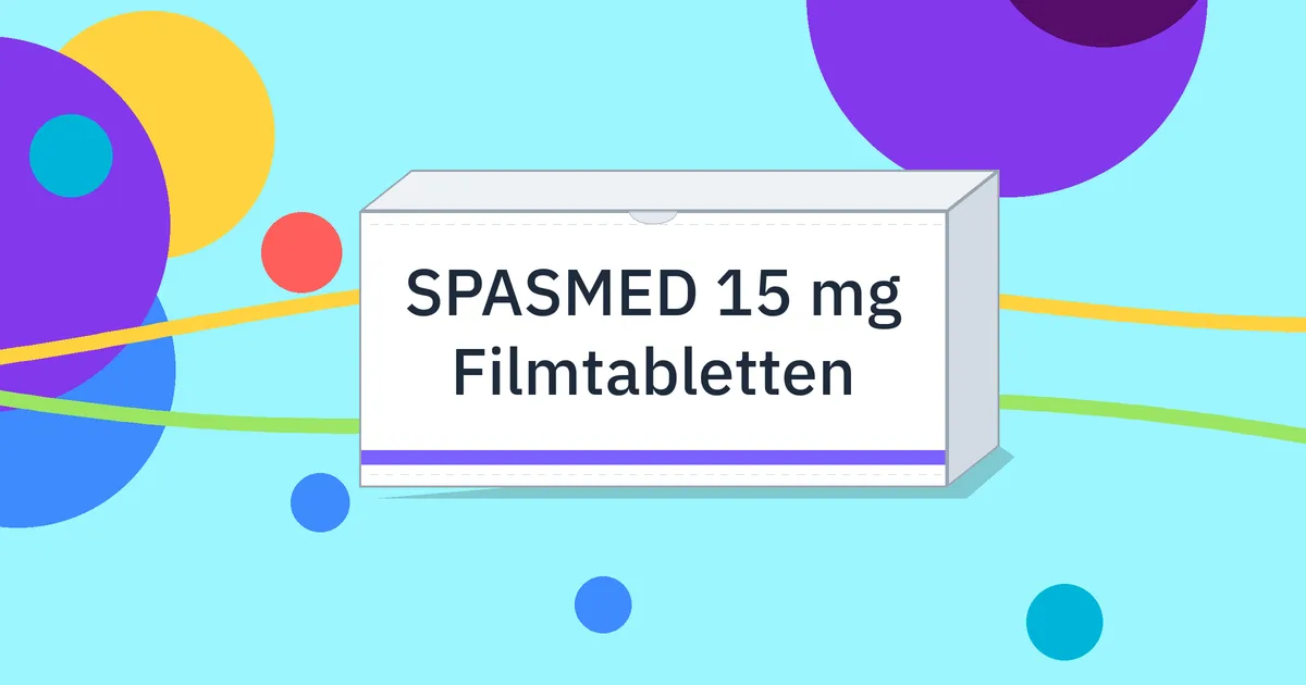 Symbolbild: Packung mit der Aufschrift SPASMED 15 mg Filmtabletten (PZN 15398250) – Verfügbarkeit und Bezug in Apotheken in Frankfurt am Main