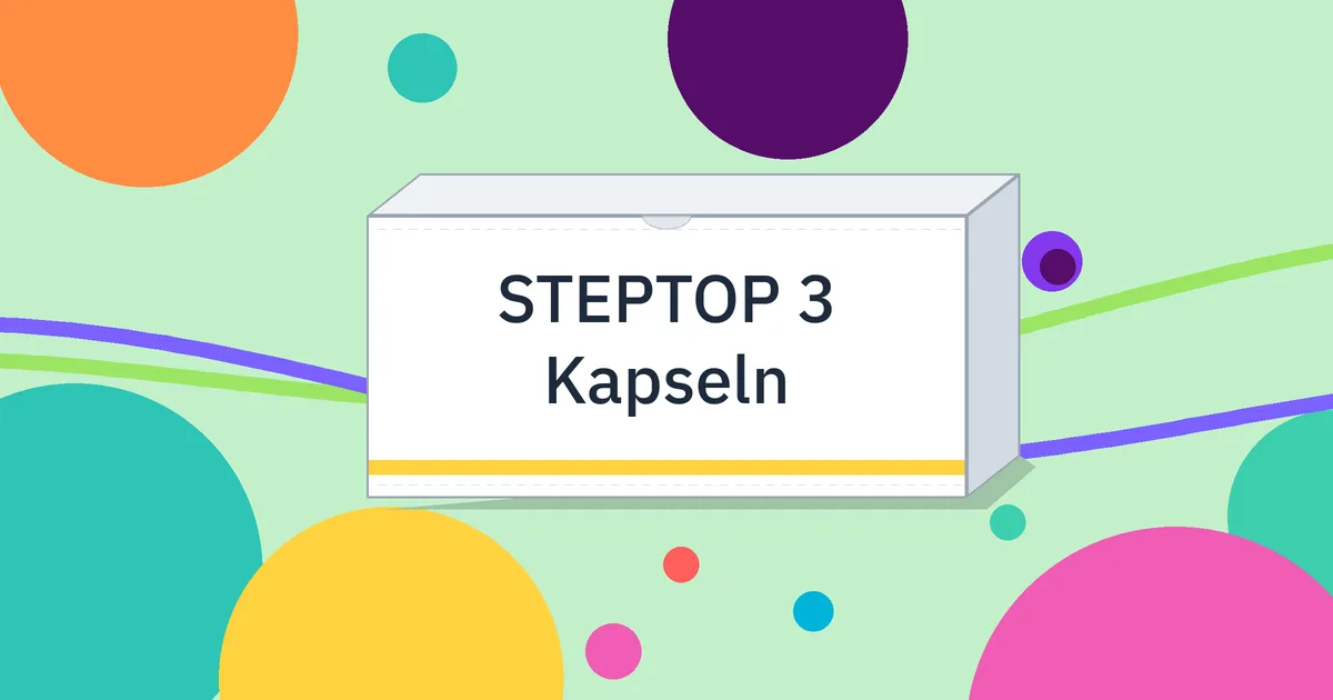 Symbolbild: Packung mit der Aufschrift STEPTOP 3 Kapseln (PZN 12409131) – Verfügbarkeit und Bezug in Apotheken in Frankfurt am Main