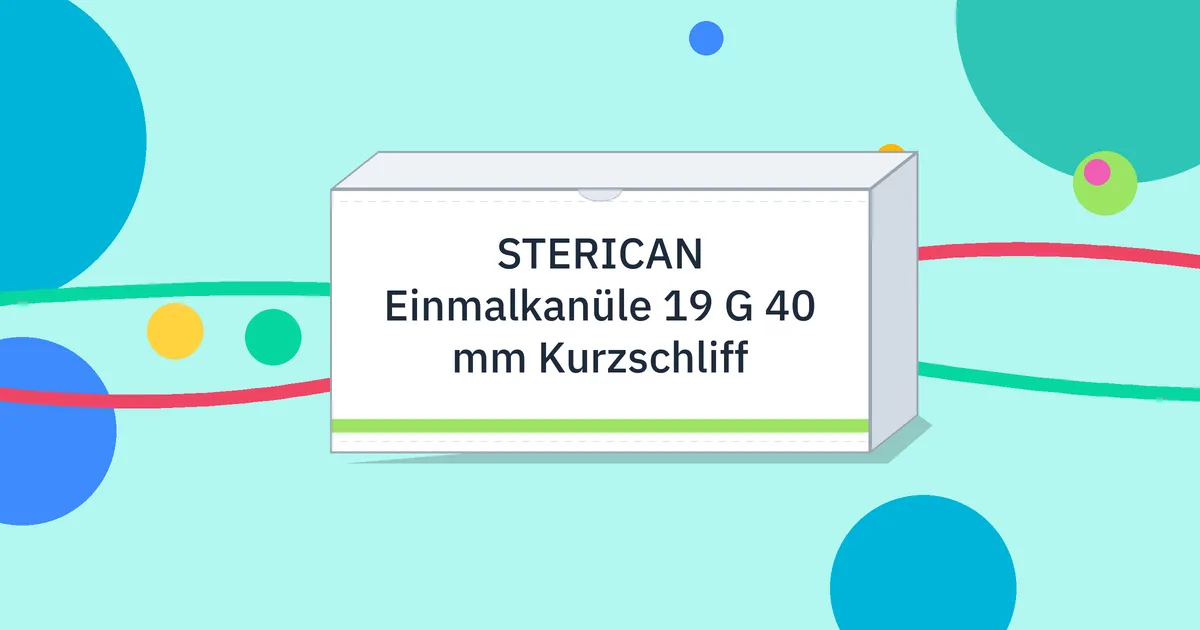 Symbolbild: Packung mit der Aufschrift STERICAN Einmalkanüle 19 G 40 mm Kurzschliff (PZN 18746651) – Verfügbarkeit und Bezug in Apotheken in Frankfurt am Main