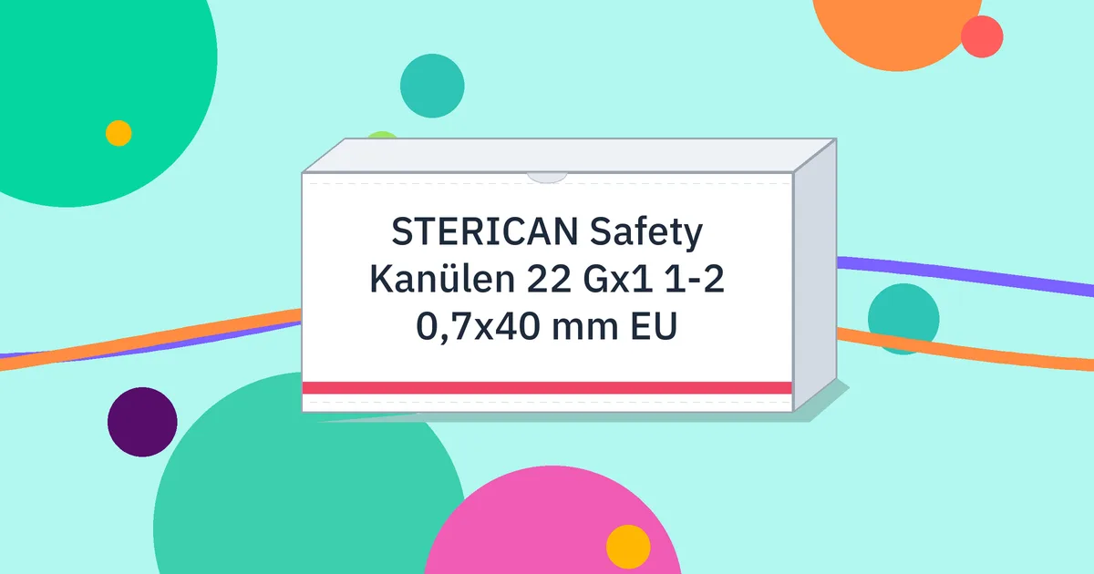 Symbolbild: Packung mit der Aufschrift STERICAN Safety Kanülen 22 Gx1 1-2 0,7x40 mm EU (PZN 13353875) – Verfügbarkeit und Bezug in Apotheken in Frankfurt am Main