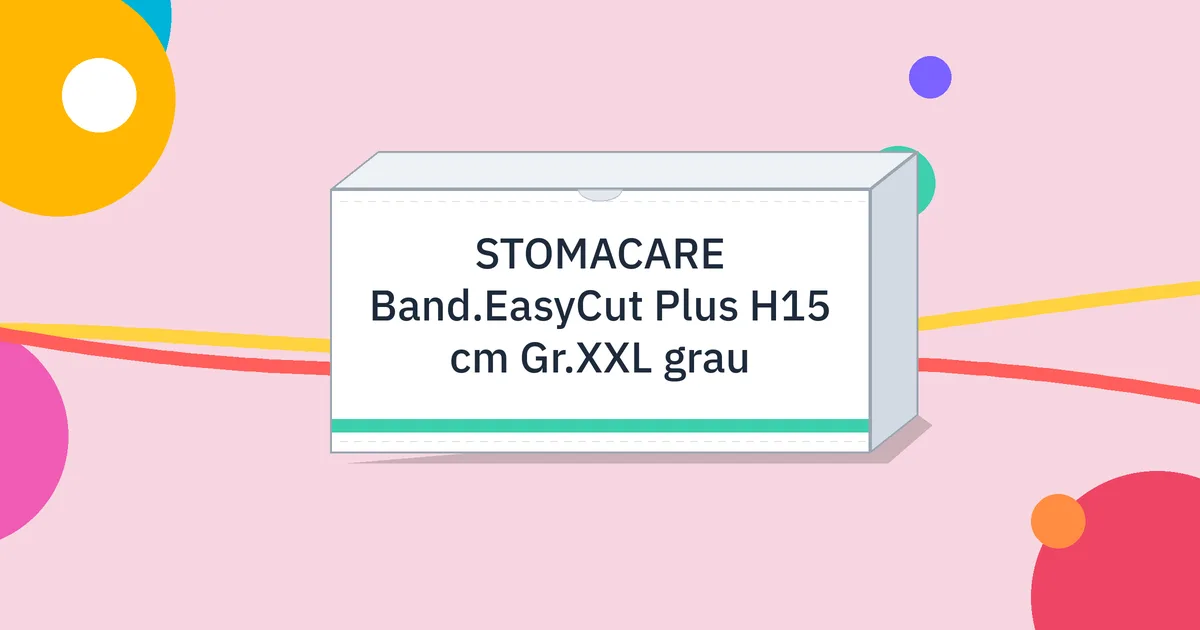 Symbolbild: Packung mit der Aufschrift STOMACARE Band.EasyCut Plus H15 cm Gr.XXL grau (PZN 16314539) – Verfügbarkeit und Bezug in Apotheken in Frankfurt am Main