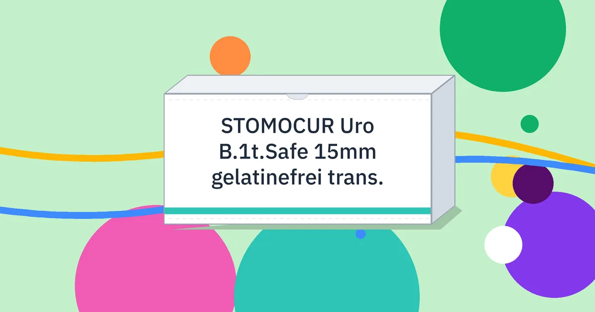 Symbolbild: Packung mit der Aufschrift STOMOCUR Uro B.1t.Safe 15mm gelatinefrei trans. (PZN 17255980) – Verfügbarkeit und Bezug in Apotheken in Frankfurt am Main