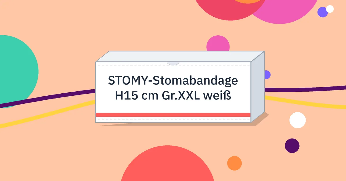 Symbolbild: Packung mit der Aufschrift STOMY-Stomabandage H15 cm Gr.XXL weiß (PZN 16314798) – Verfügbarkeit und Bezug in Apotheken in Frankfurt am Main