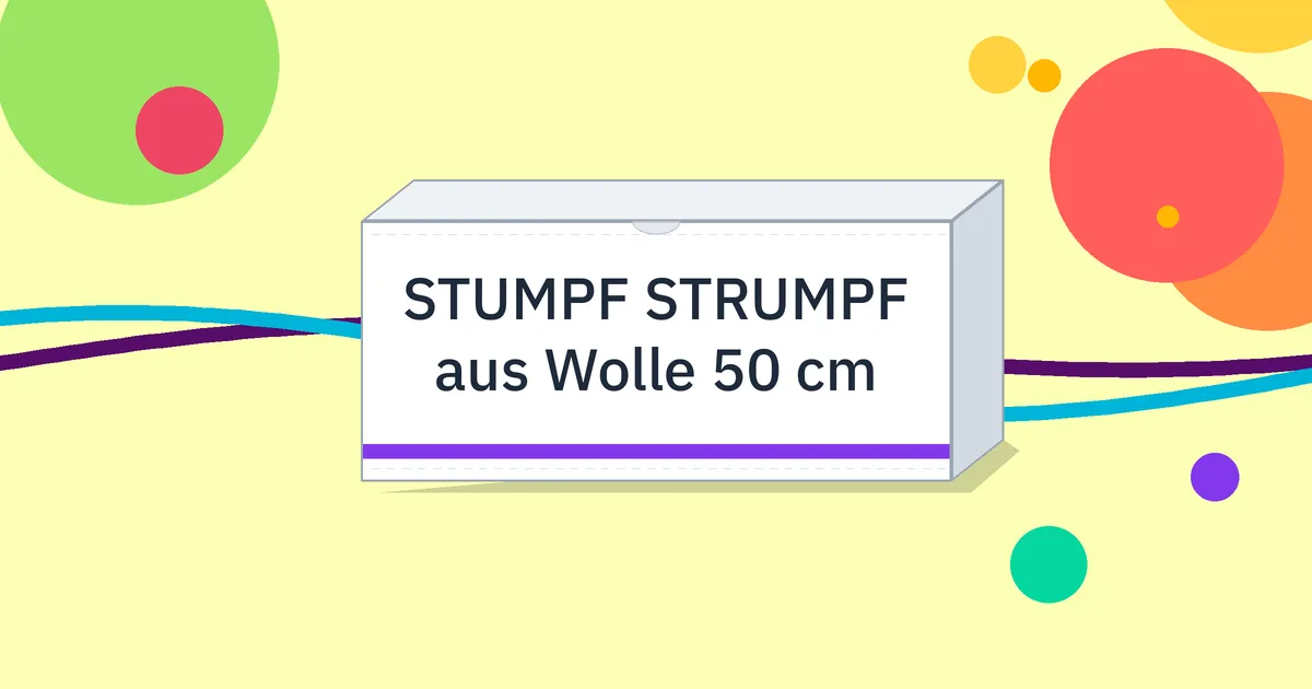 Symbolbild: Packung mit der Aufschrift STUMPF STRUMPF aus Wolle 50 cm (PZN 01738995) – Verfügbarkeit und Bezug in Apotheken in Frankfurt am Main