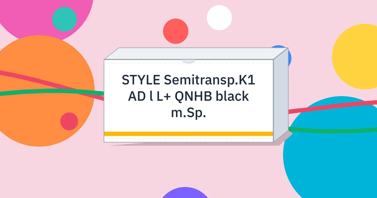 Symbolbild: Packung mit der Aufschrift STYLE Semitransp.K1 AD l L+ QNHB black m.Sp. (PZN 18870115) – Verfügbarkeit und Bezug in Apotheken in Frankfurt am Main