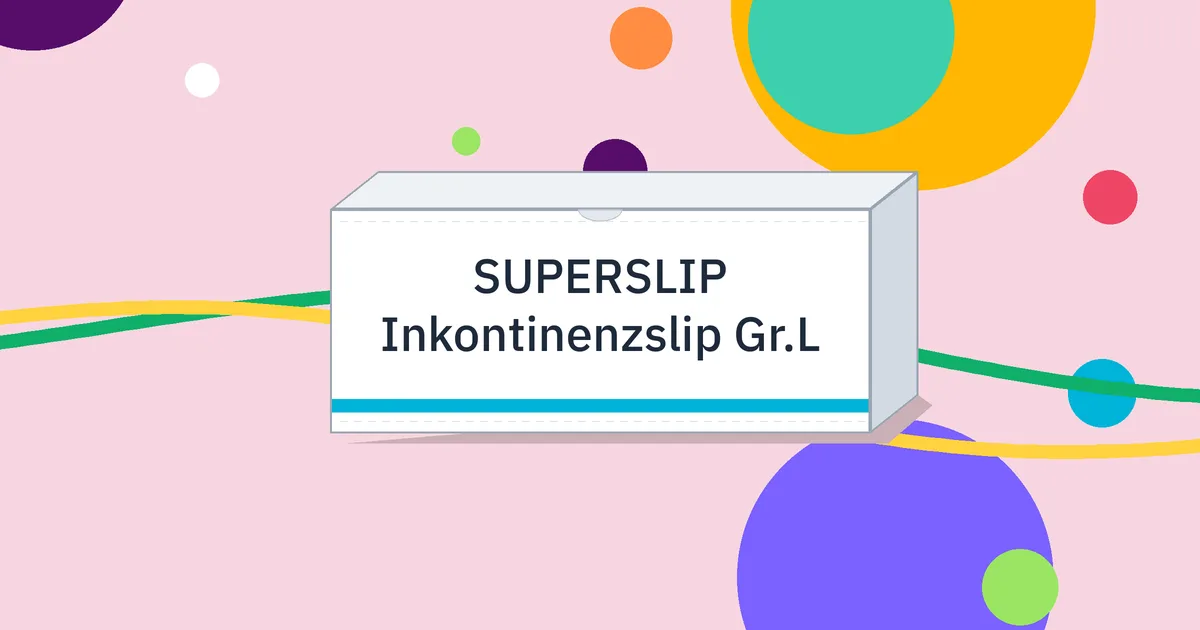 Symbolbild: Packung mit der Aufschrift SUPERSLIP Inkontinenzslip Gr.L (PZN 19396472) – Verfügbarkeit und Bezug in Apotheken in Frankfurt am Main