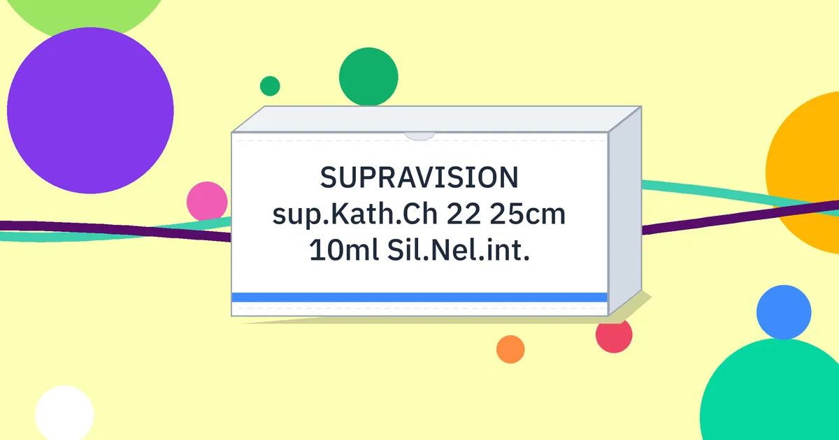 Symbolbild: Packung mit der Aufschrift SUPRAVISION sup.Kath.Ch 22 25cm 10ml Sil.Nel.int. (PZN 18306082) – Verfügbarkeit und Bezug in Apotheken in Frankfurt am Main