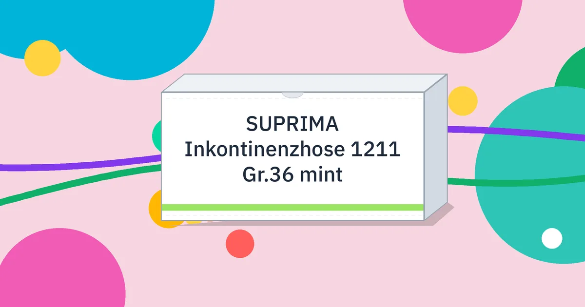 Symbolbild: Packung mit der Aufschrift SUPRIMA Inkontinenzhose 1211 Gr.36 mint (PZN 07632708) – Verfügbarkeit und Bezug in Apotheken in Frankfurt am Main