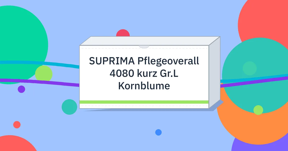 Symbolbild: Packung mit der Aufschrift SUPRIMA Pflegeoverall 4080 kurz Gr.L Kornblume (PZN 11659713) – Verfügbarkeit und Bezug in Apotheken in Frankfurt am Main