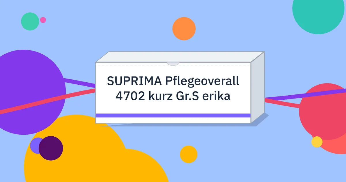 Symbolbild: Packung mit der Aufschrift SUPRIMA Pflegeoverall 4702 kurz Gr.S erika (PZN 09376793) – Verfügbarkeit und Bezug in Apotheken in Frankfurt am Main