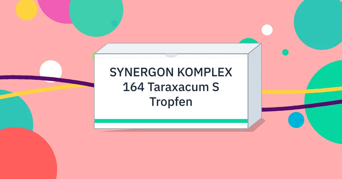 Symbolbild: Packung mit der Aufschrift SYNERGON KOMPLEX 164 Taraxacum S Tropfen (PZN 03634797) – Verfügbarkeit und Bezug in Apotheken in Frankfurt am Main