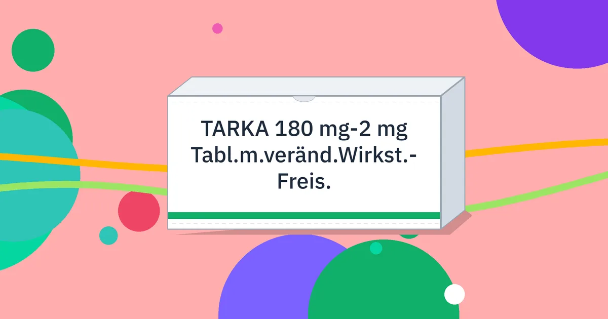Symbolbild: Packung mit der Aufschrift TARKA 180 mg-2 mg Tabl.m.veränd.Wirkst.-Freis. (PZN 04167346) – Verfügbarkeit und Bezug in Apotheken in Frankfurt am Main