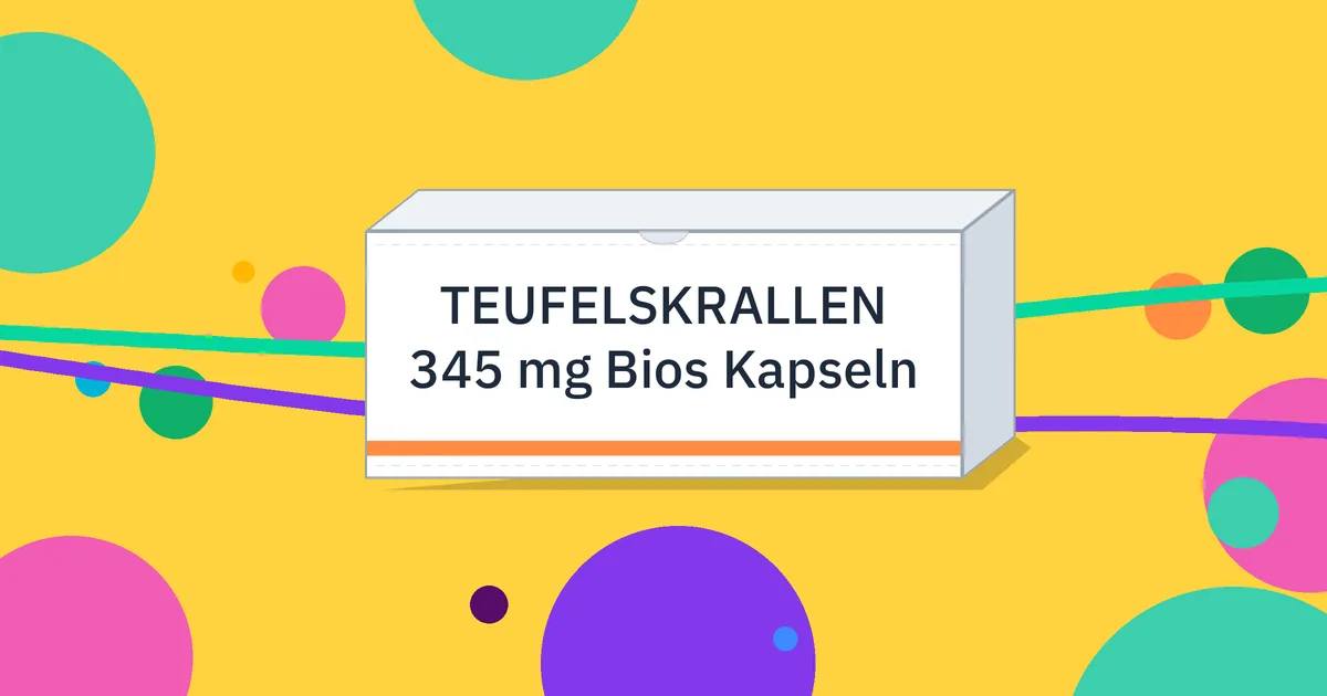 Symbolbild: Packung mit der Aufschrift TEUFELSKRALLEN 345 mg Bios Kapseln (PZN 12539804) – Verfügbarkeit und Bezug in Apotheken in Frankfurt am Main
