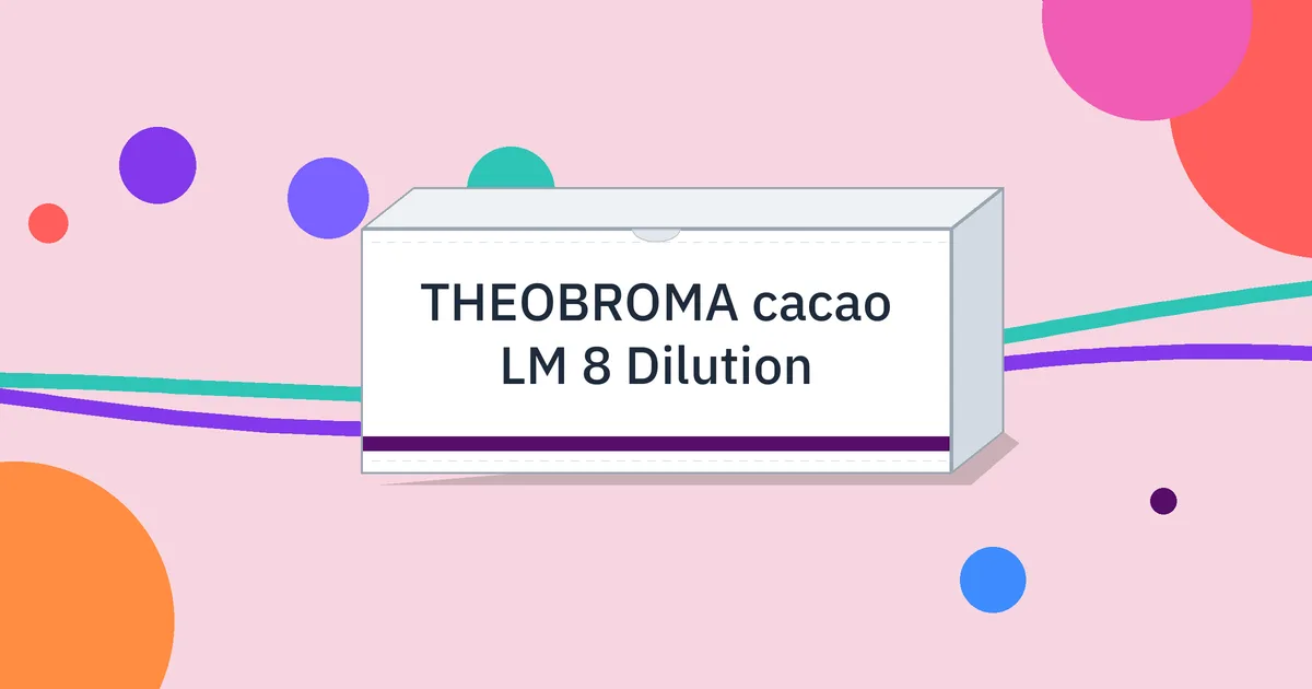 Symbolbild: Packung mit der Aufschrift THEOBROMA cacao LM 8 Dilution (PZN 13219711) – Verfügbarkeit und Bezug in Apotheken in Frankfurt am Main