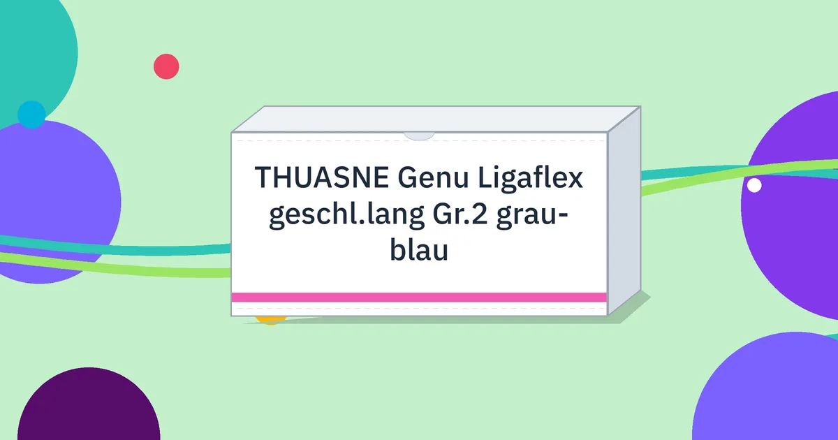 Symbolbild: Packung mit der Aufschrift THUASNE Genu Ligaflex geschl.lang Gr.2 grau-blau (PZN 11330568) – Verfügbarkeit und Bezug in Apotheken in Frankfurt am Main