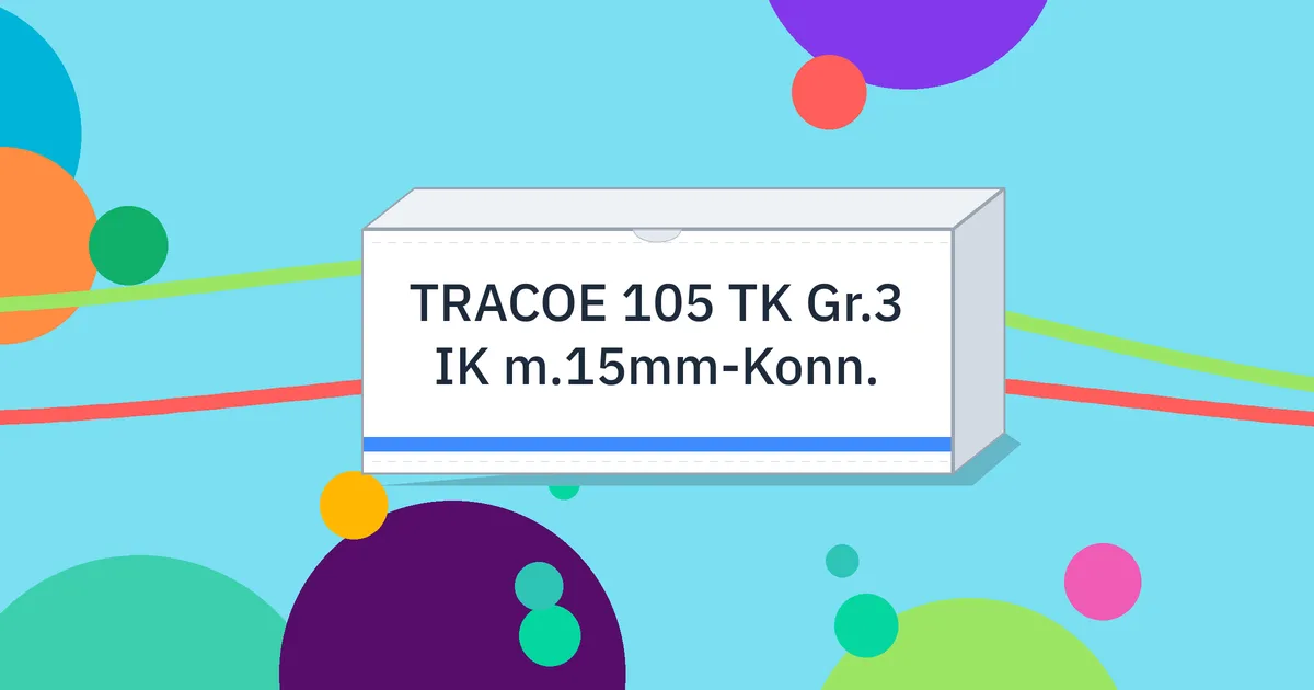 Symbolbild: Packung mit der Aufschrift TRACOE 105 TK Gr.3 IK m.15mm-Konn. (PZN 00912043) – Verfügbarkeit und Bezug in Apotheken in Frankfurt am Main