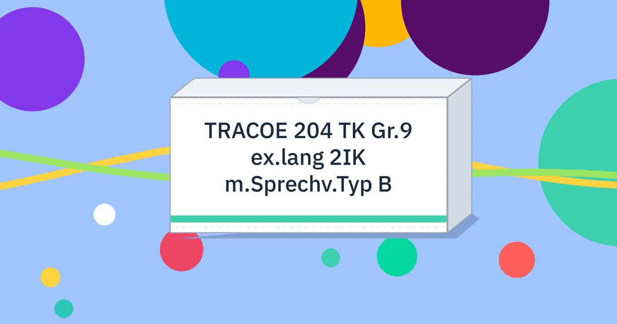 Symbolbild: Packung mit der Aufschrift TRACOE 204 TK Gr.9 ex.lang 2IK m.Sprechv.Typ B (PZN 02719089) – Verfügbarkeit und Bezug in Apotheken in Frankfurt am Main