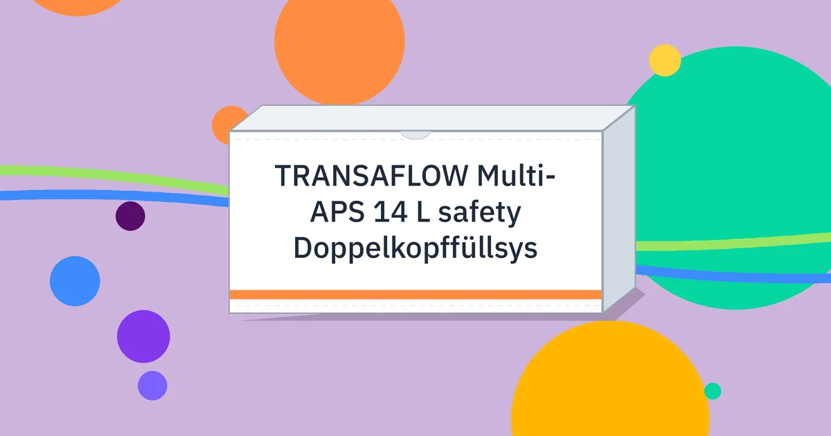 Symbolbild: Packung mit der Aufschrift TRANSAFLOW Multi-APS 14 L safety Doppelkopffüllsys (PZN 18817196) – Verfügbarkeit und Bezug in Apotheken in Frankfurt am Main