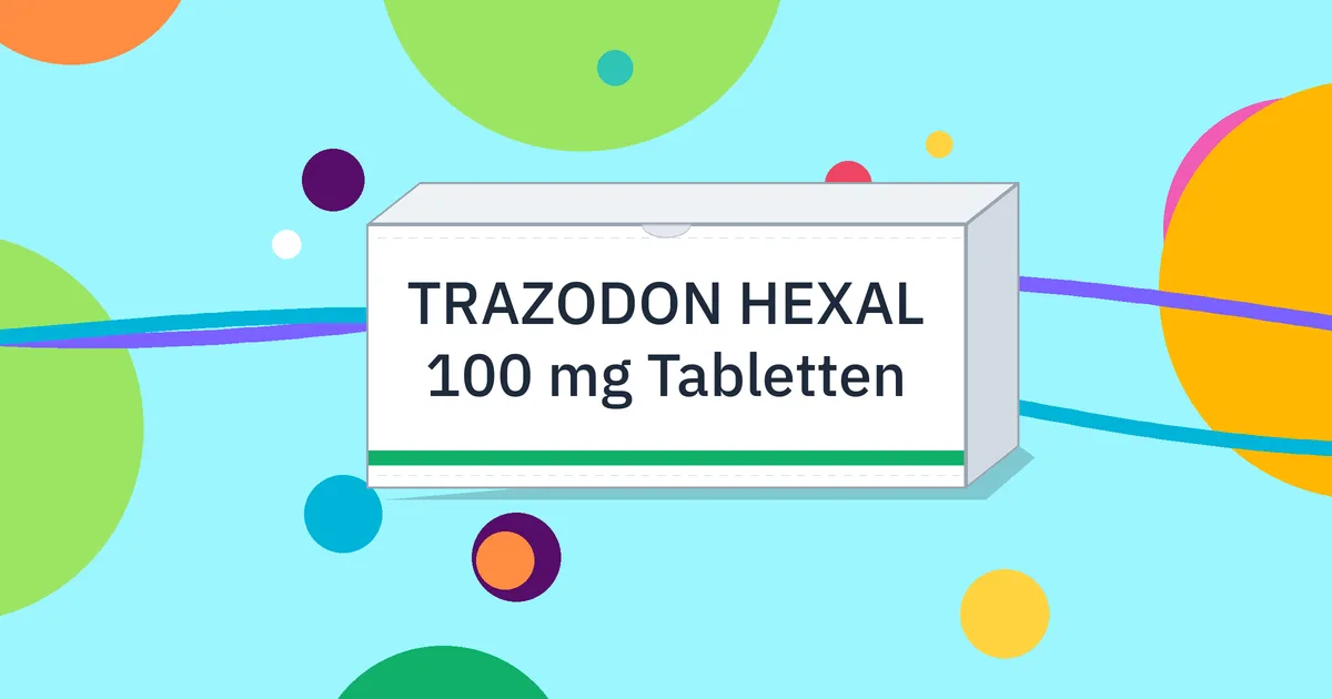 Symbolbild: Packung mit der Aufschrift TRAZODON HEXAL 100 mg Tabletten (PZN 18794414) – Verfügbarkeit und Bezug in Apotheken in Frankfurt am Main