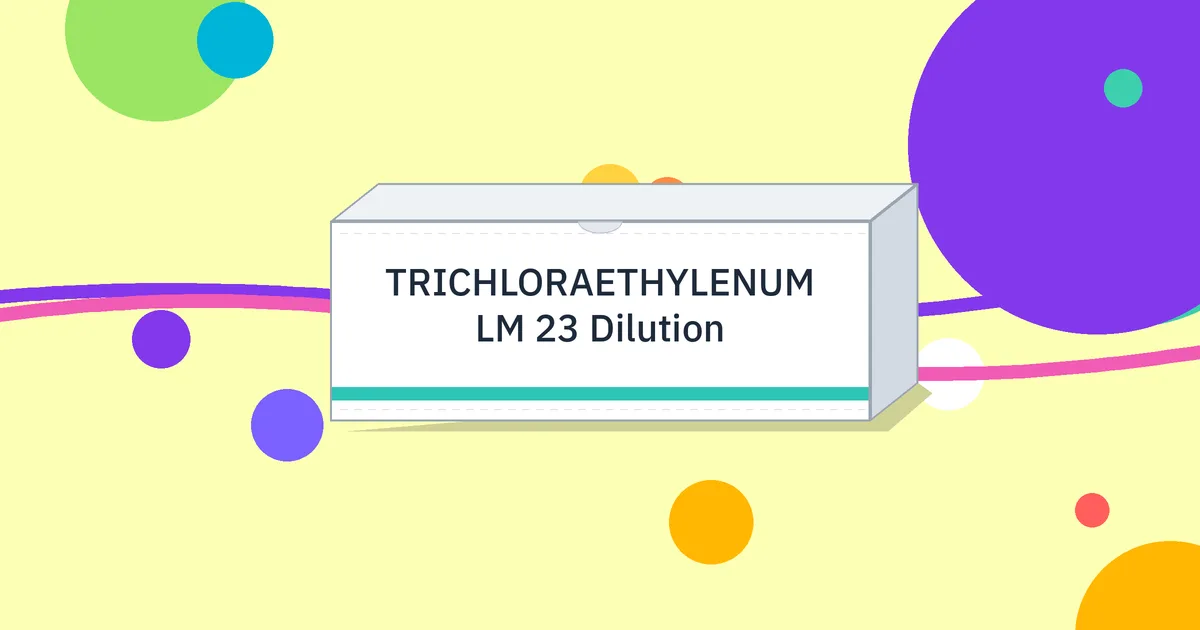 Symbolbild: Packung mit der Aufschrift TRICHLORAETHYLENUM LM 23 Dilution (PZN 13692123) – Verfügbarkeit und Bezug in Apotheken in Frankfurt am Main