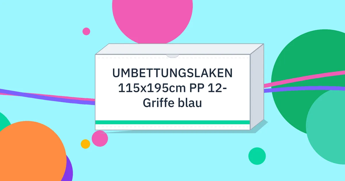 Symbolbild: Packung mit der Aufschrift UMBETTUNGSLAKEN 115x195cm PP 12-Griffe blau (PZN 20606615) – Verfügbarkeit und Bezug in Apotheken in Frankfurt am Main